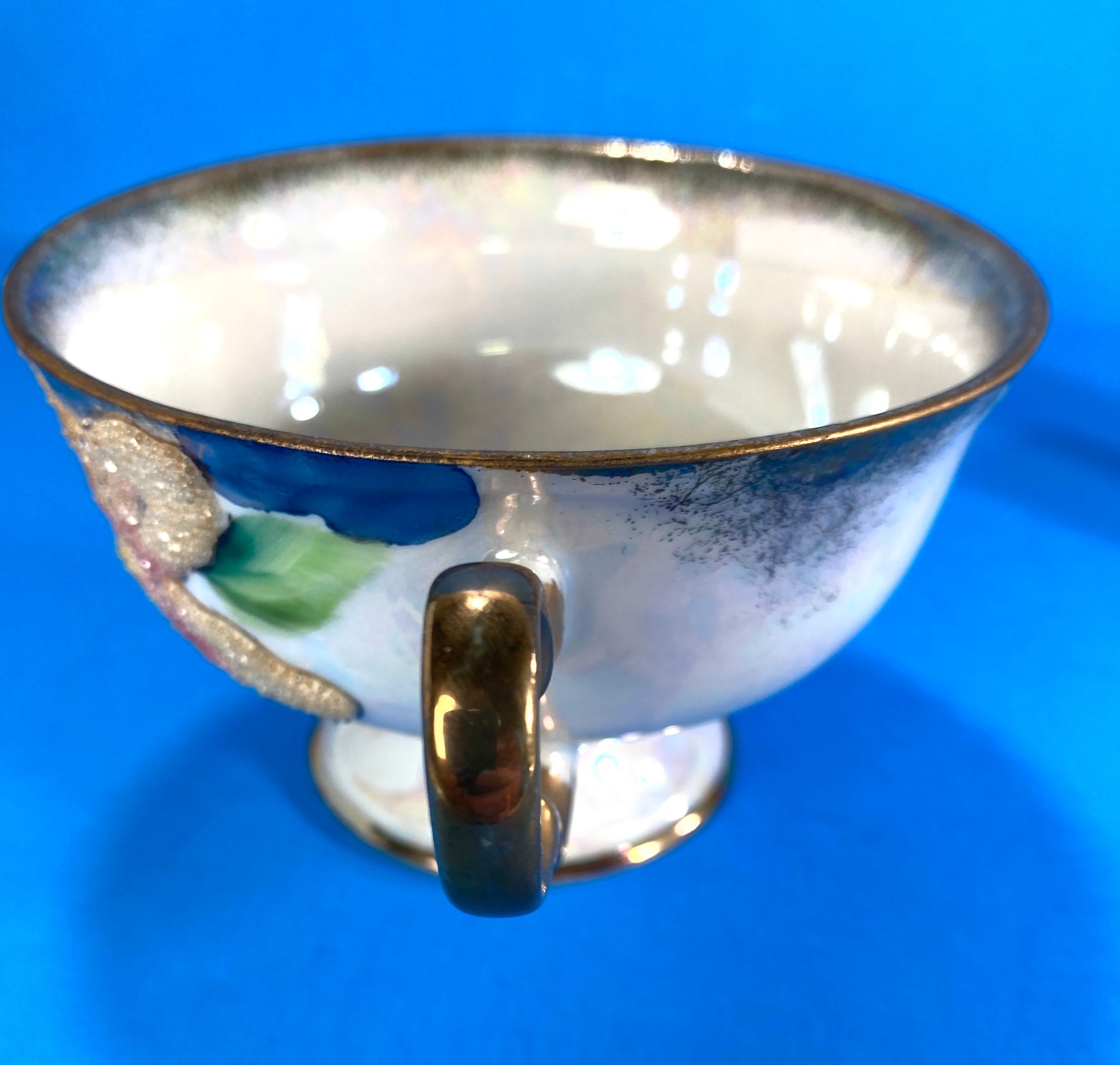 Sugar Texture Lusterware Cup and Saucer, Raised Pattern With Pink ...