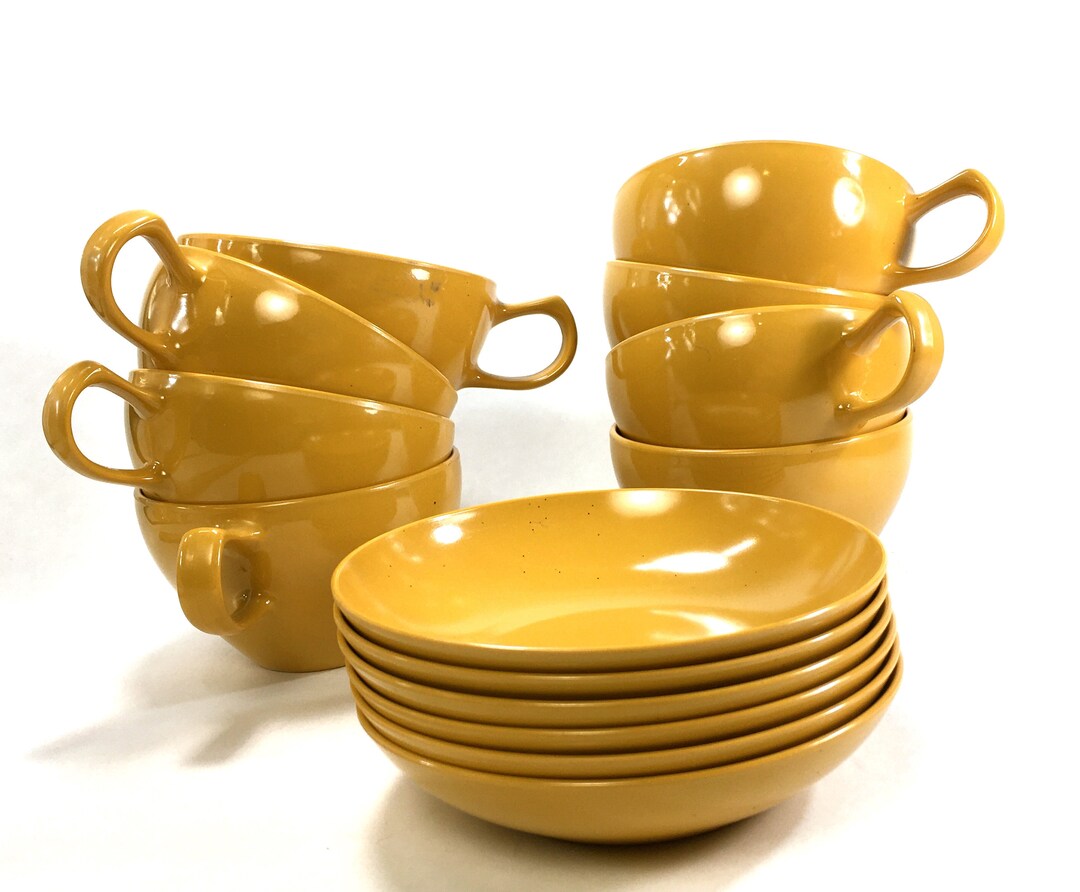 14 Pieces Harvest Gold Oneida Melamine, 8 Cups, 6 Berry Bowls, Marked ...