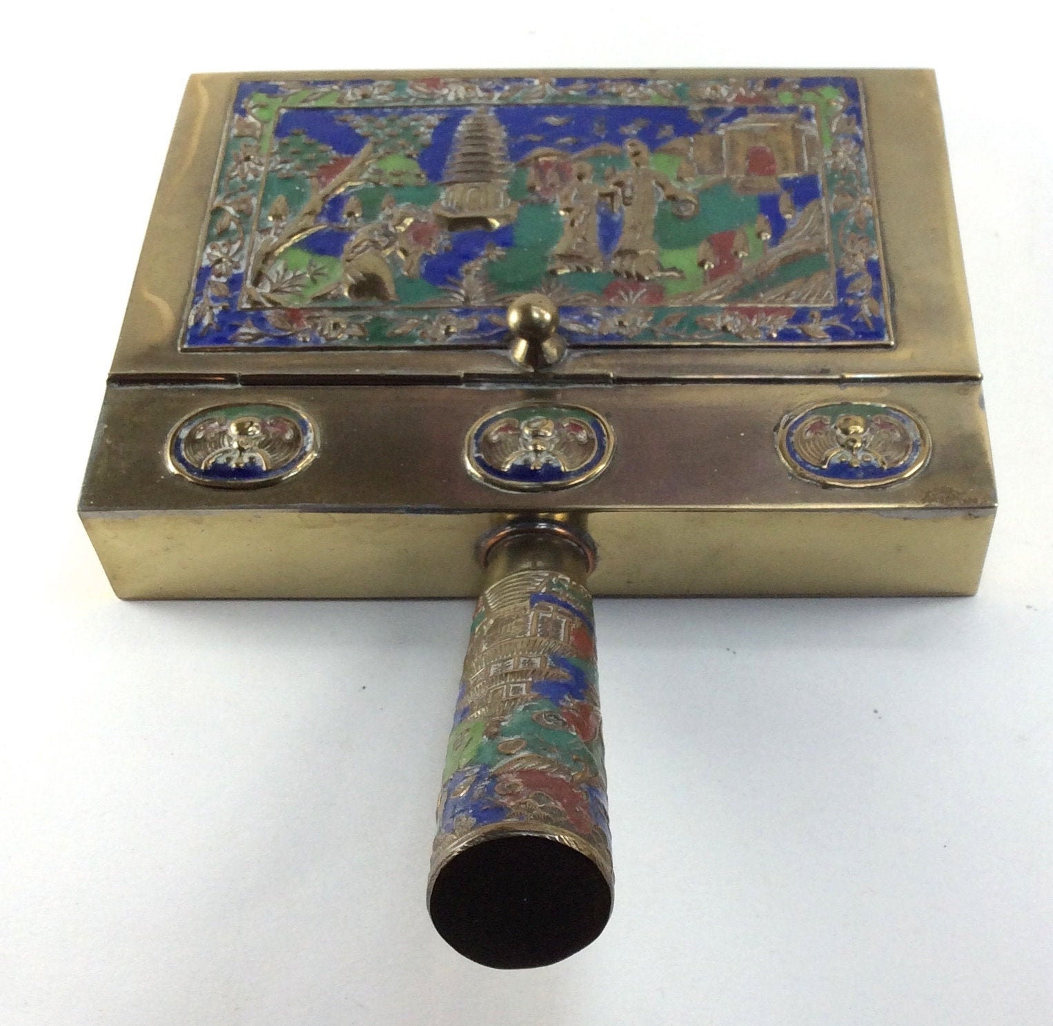 Antique Chinese Brass Enameled Silent Butler Crumb Catcher 1930's ...