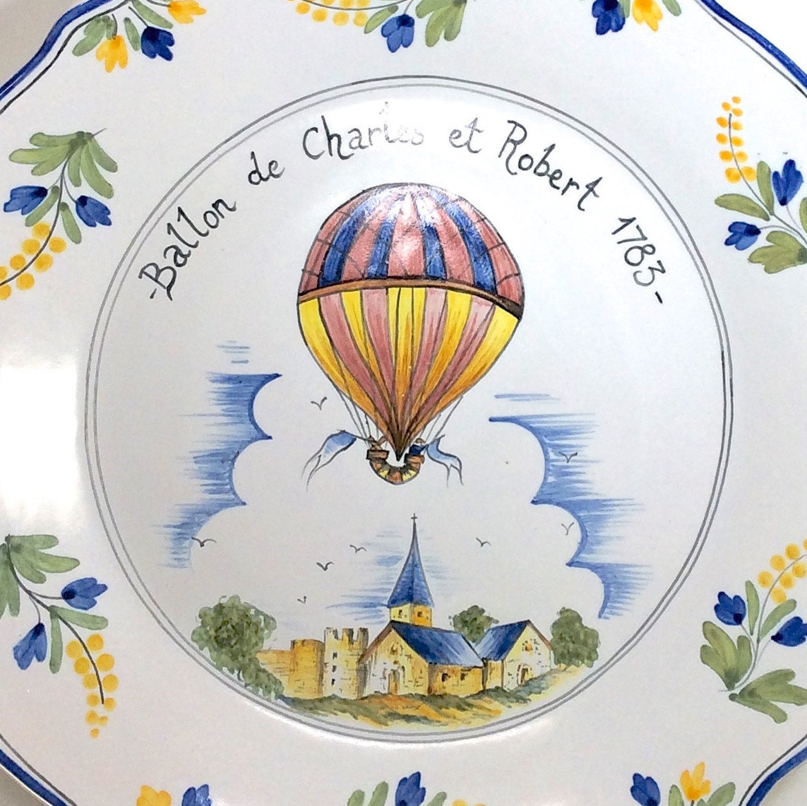 Plate, Hot Air Balloon, Faïencerie Dart De Malicorne Pottery Quimper ...