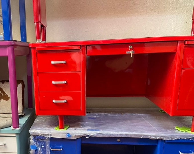 Tanker Desk Refurbished in Red Vintage Steel - Etsy