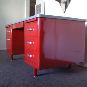 Vintage Steel Tanker Desk Double Pedestal Desk in Red - Etsy