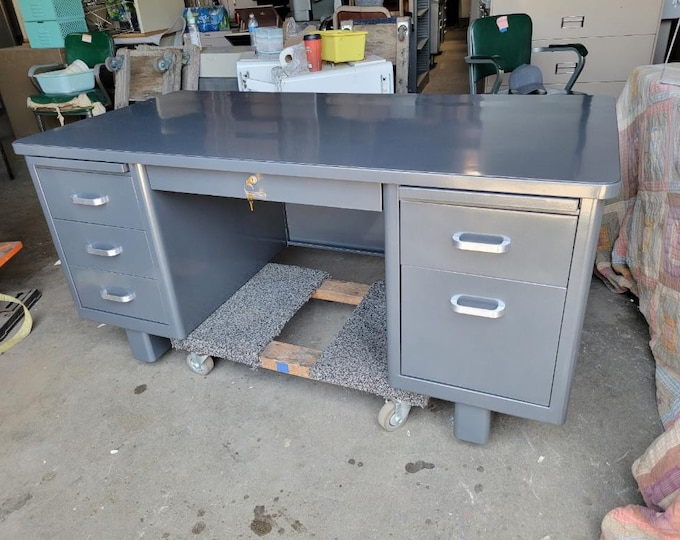 Vintage Steel Tanker Desk in Dark Grey - Etsy