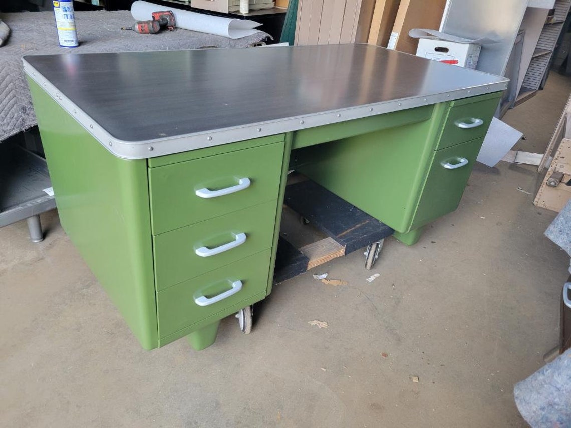 Allsteel Double Tanker Desk in Olive Green - Etsy