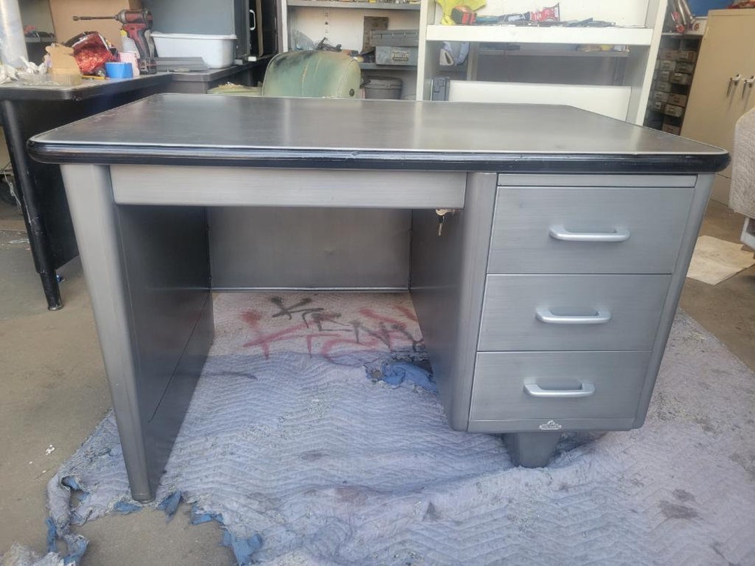 Allsteel Single Pedestal Desk Refinished in Brush Steel - Etsy