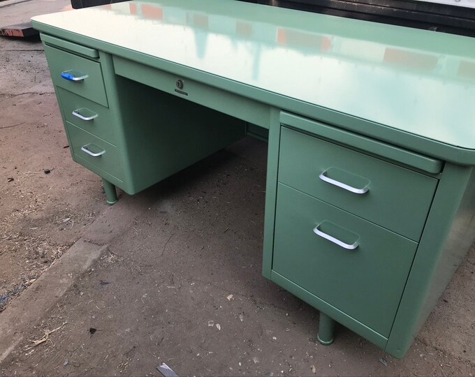 Mid Century Tanker Desk Custom Refinished in Acid Wash Patina - Etsy