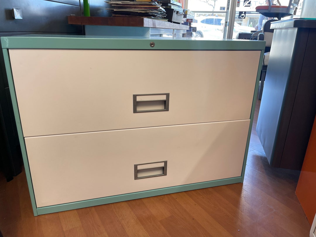 Made to Order -two Drawer Lateral File Cabinet -turquoise With White ...