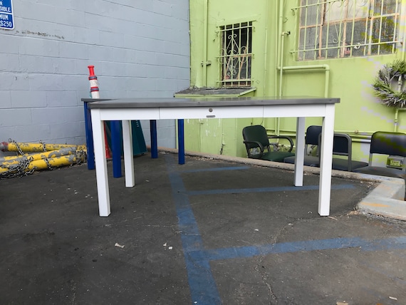 Vintage Steel Stick Leg Table With Center Drawer Refurbished - Etsy