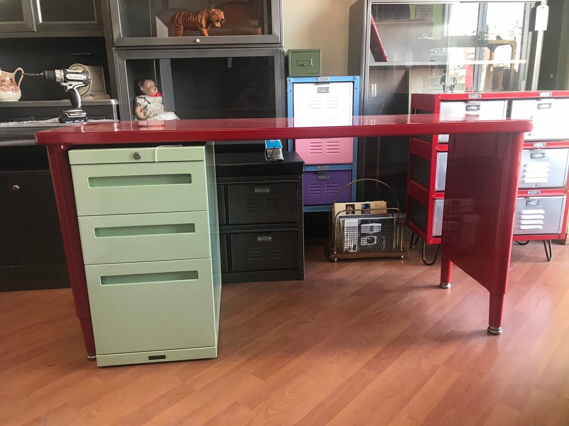 Vintage Steel Panel Leg Thin Table Console Desk - Etsy