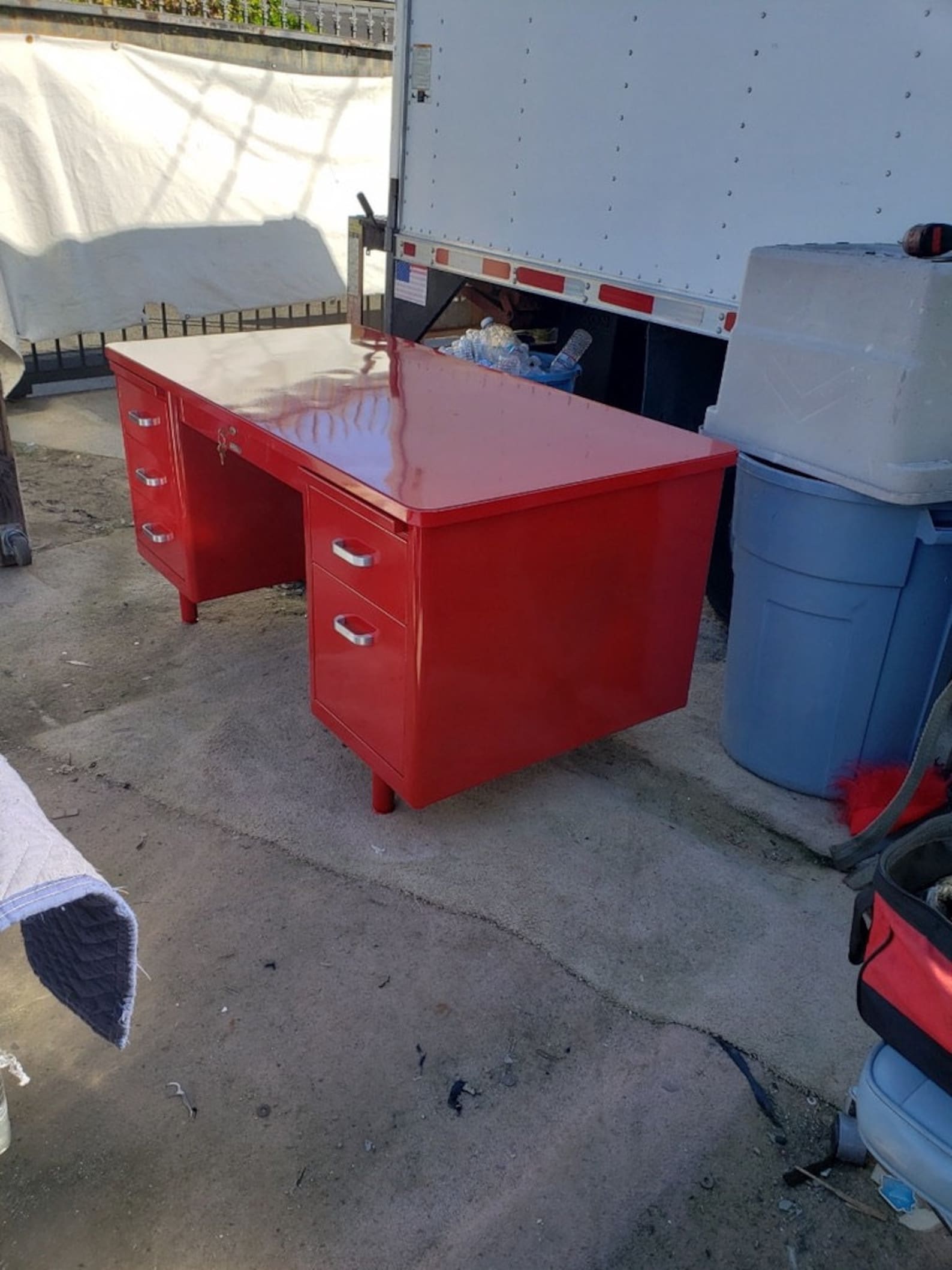 Tanker Desk Refurbished in Red Vintage Steel - Etsy