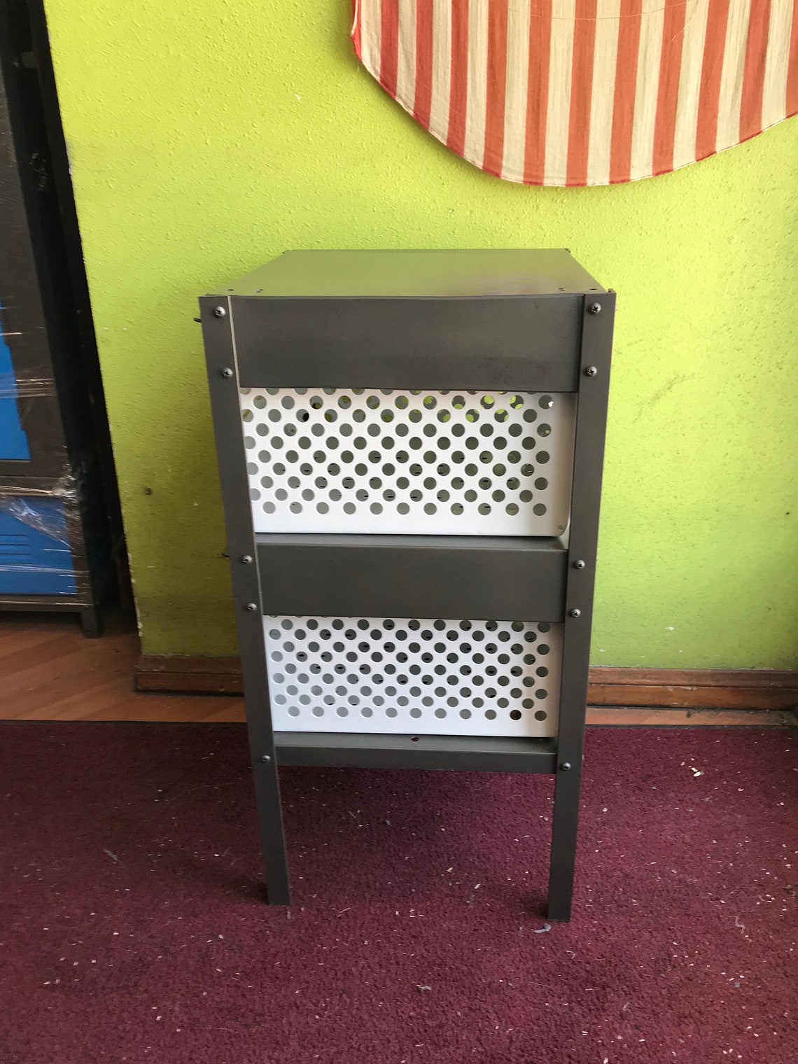 Vintage Steel Basket Locker Nightstand Side Table - Etsy