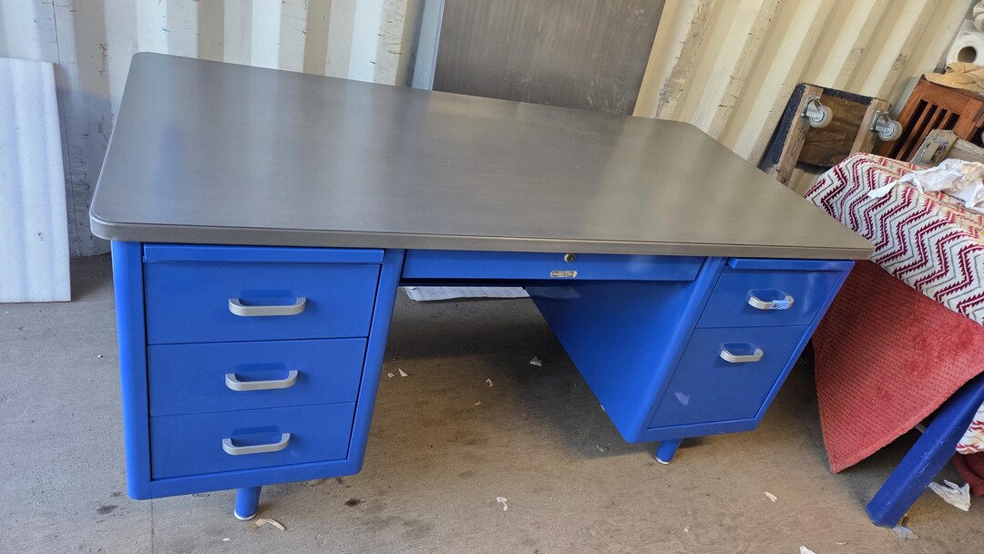 Vintage Steel Tanker Desk Refurbished in Powder Coated - Etsy