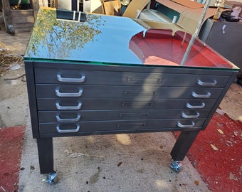 Vintage Flat File Coffee Table Refinished in Natural Steel - Etsy