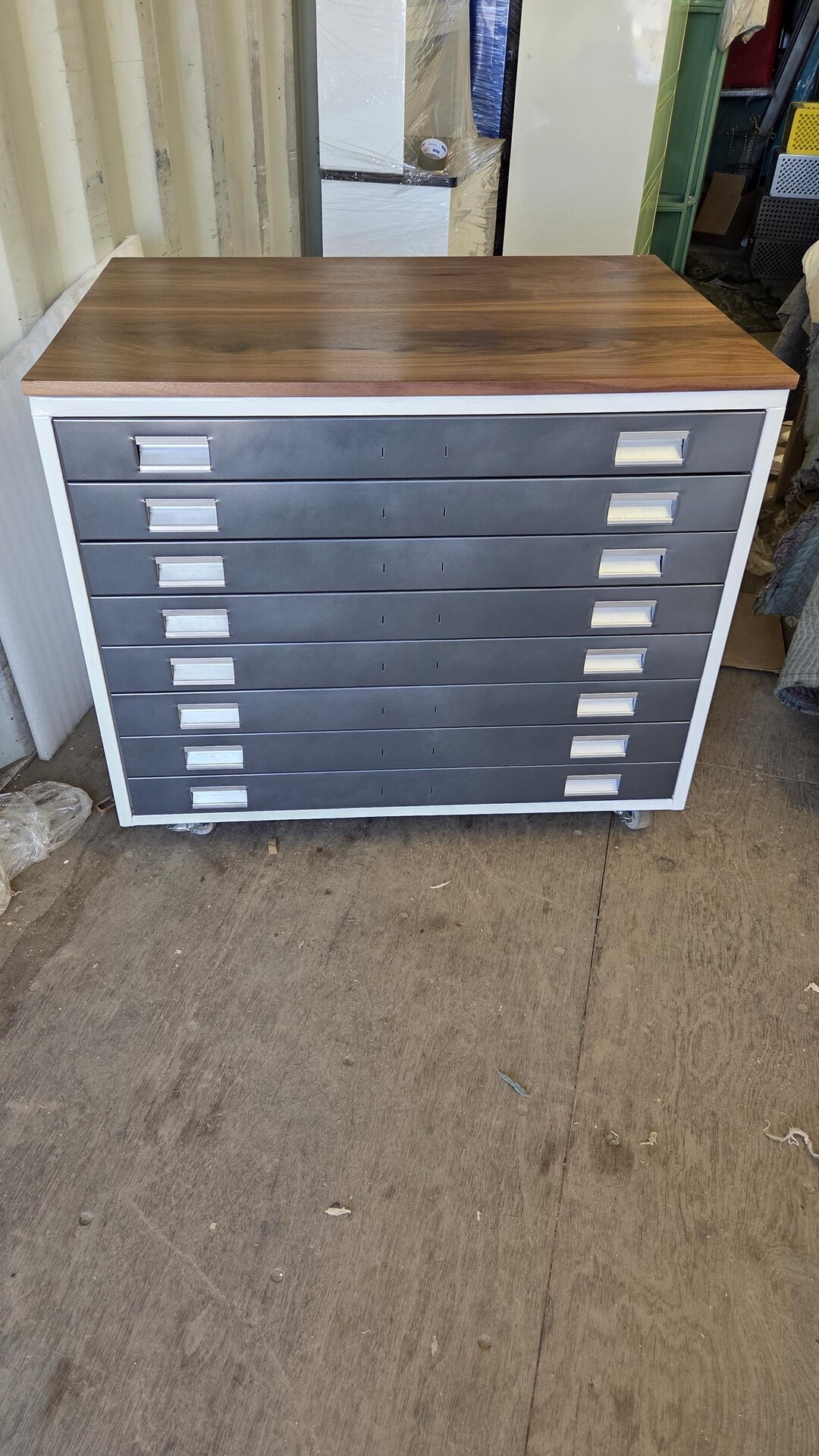 Vintage Flat File Cabinet 8 Drawers Walnut Wood Top Refurbished in ...