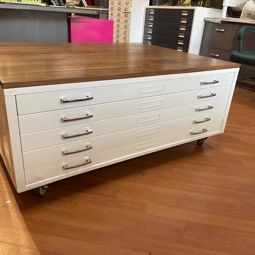 Flat File Workstation Storage Center Butcher Block Top - Etsy Canada