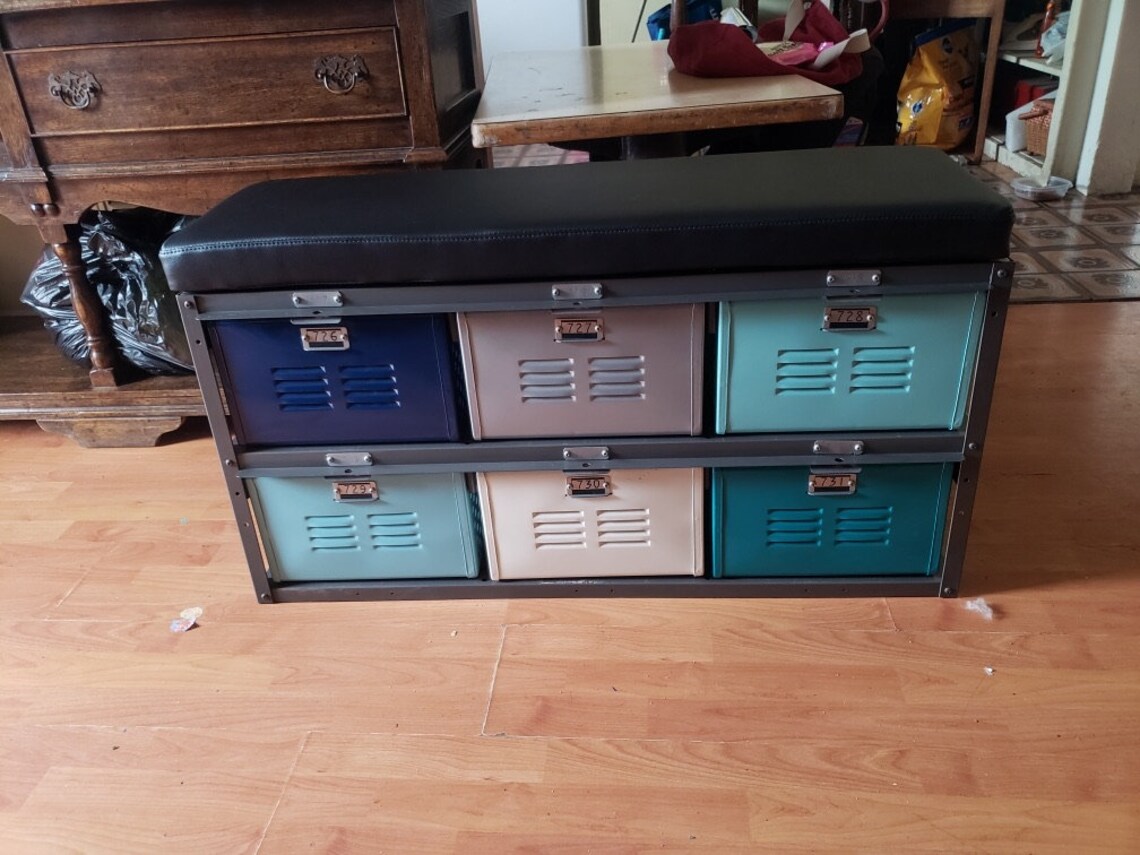 Baket Locker Bench With Cushion Six Baskets | Etsy