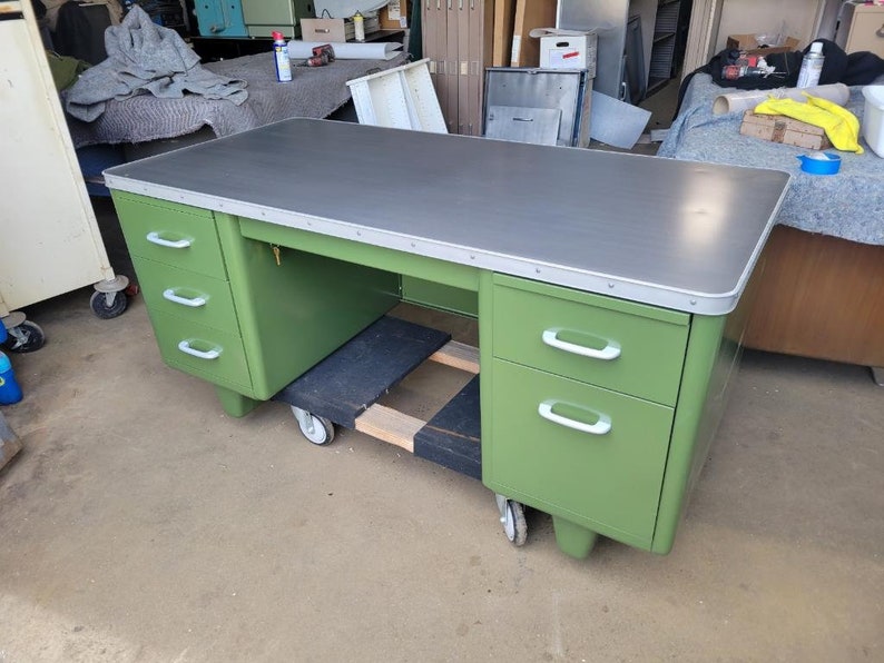 Allsteel Double Tanker Desk in Olive Green - Etsy