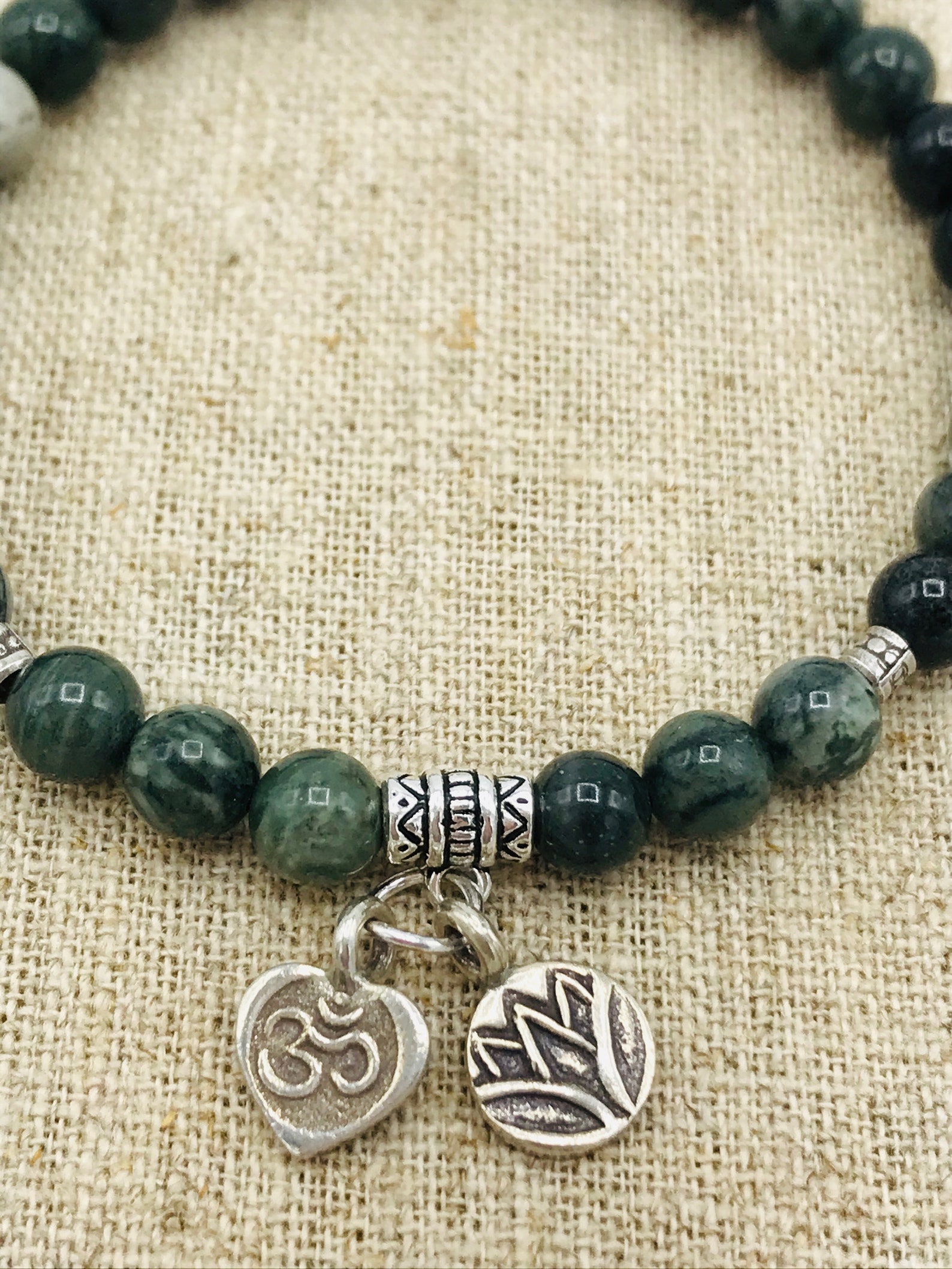 Green Rhodonite Gemstone Boho Unisex Stretch Bracelet with | Etsy