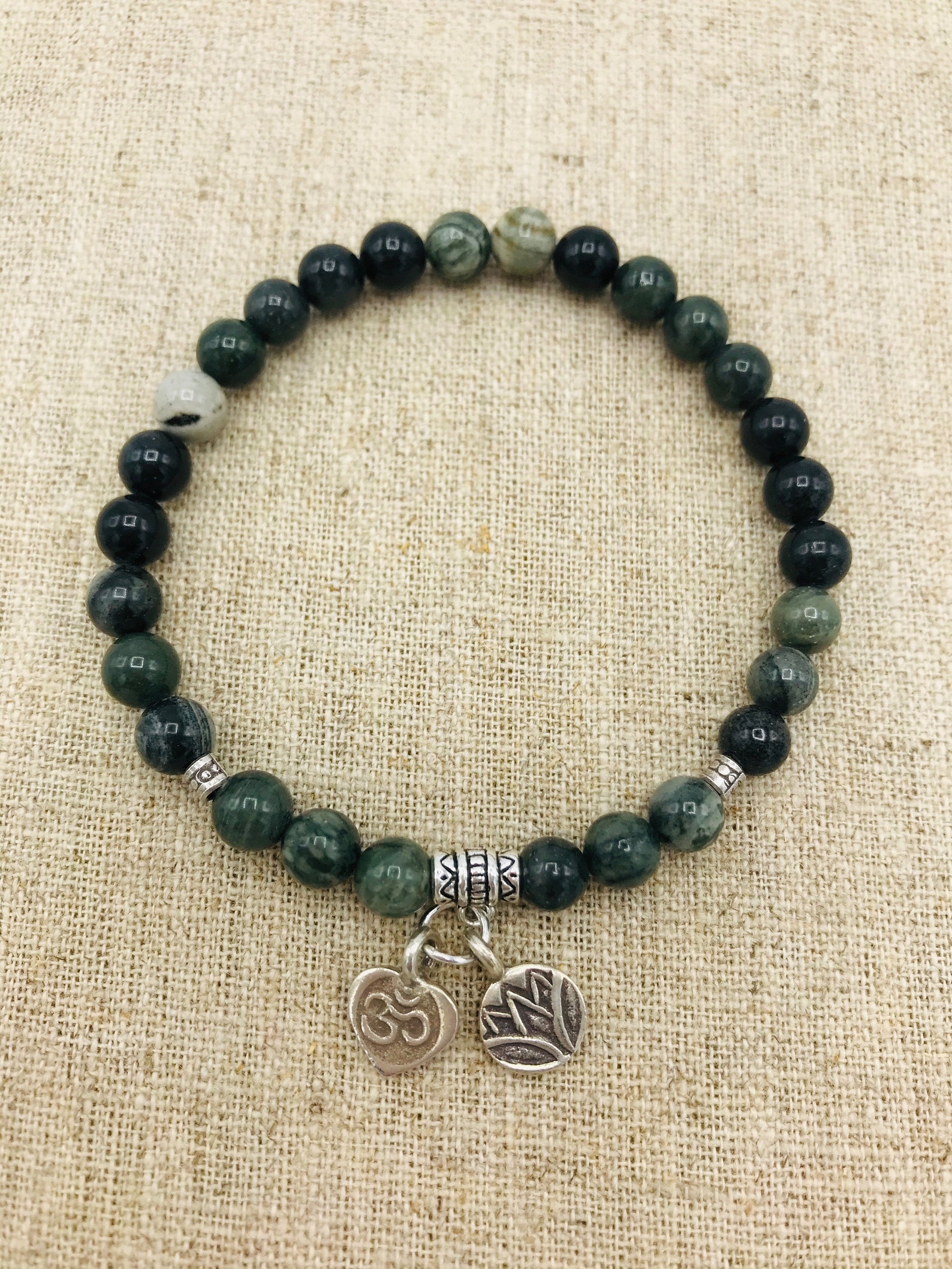 Green Rhodonite Gemstone Boho Unisex Stretch Bracelet with | Etsy