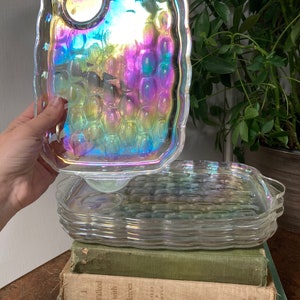 Four Iridescent Glass Snack Trays - Etsy
