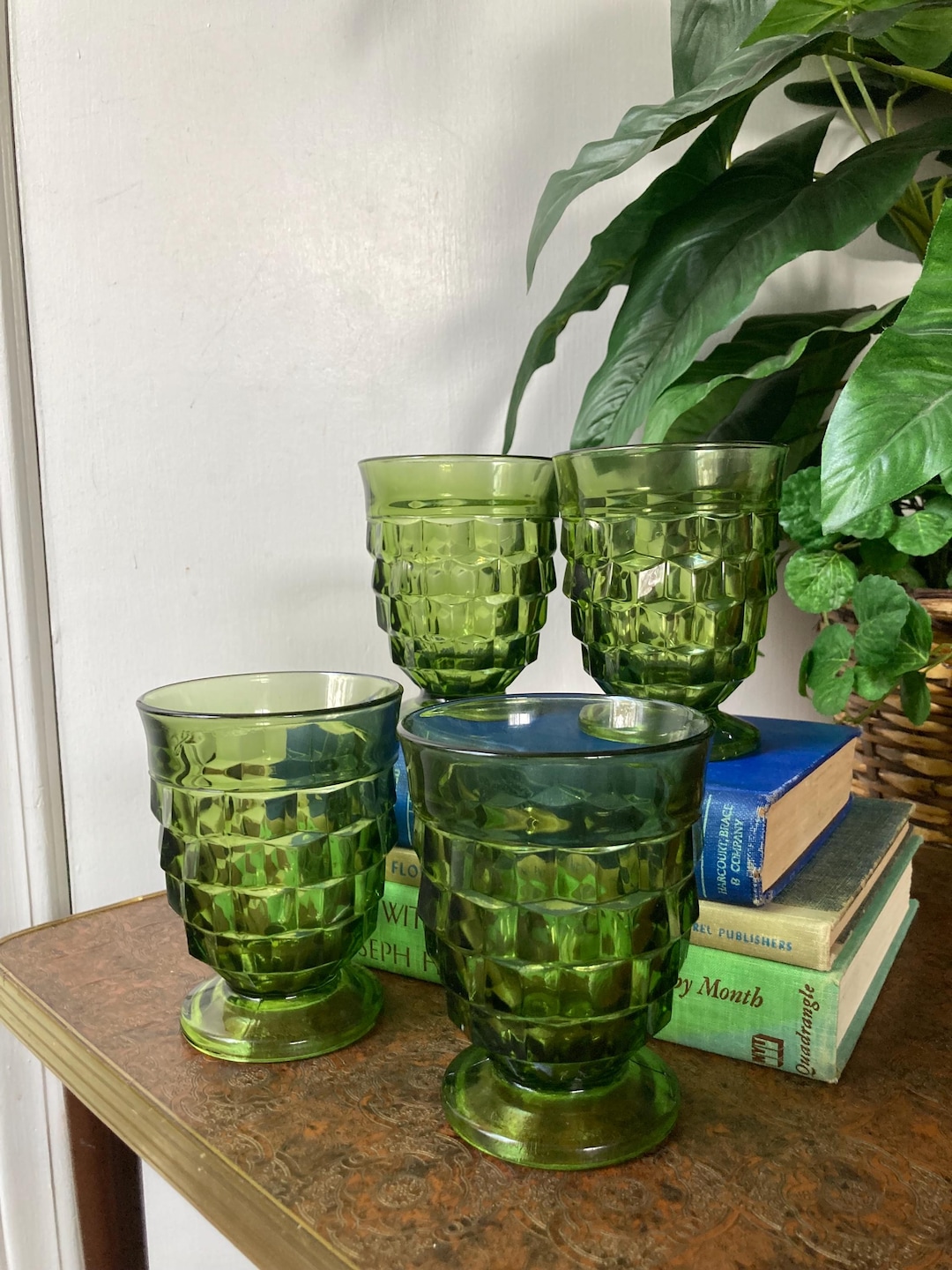 Four Small Green Whitehall Glasses - Etsy