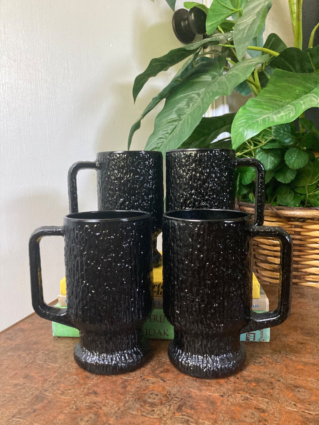 Black Textured Glass Mugs - Etsy