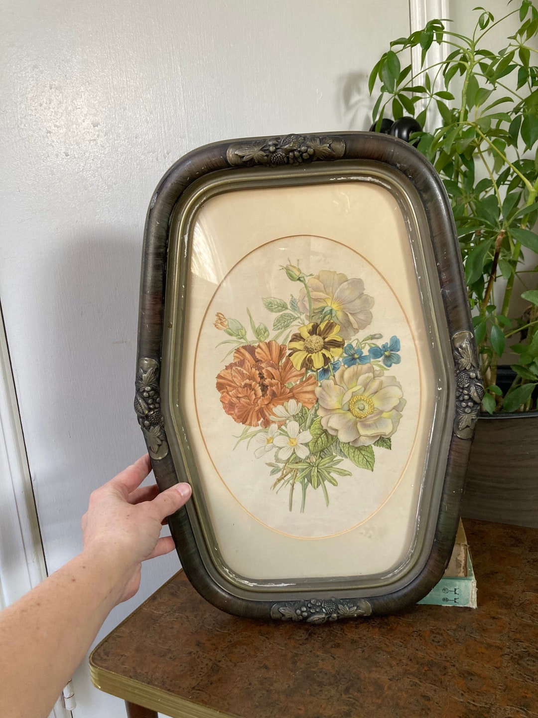 Floral Print in Antique Frame - Etsy