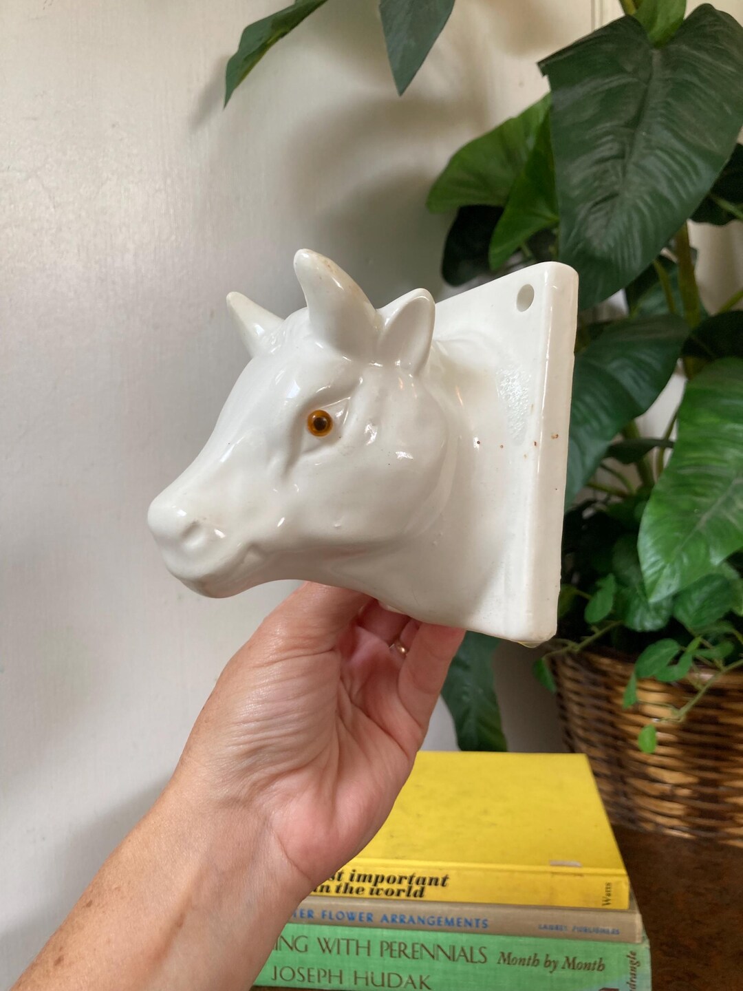 Whit Ceramic Bull Head Wall Decor - Etsy