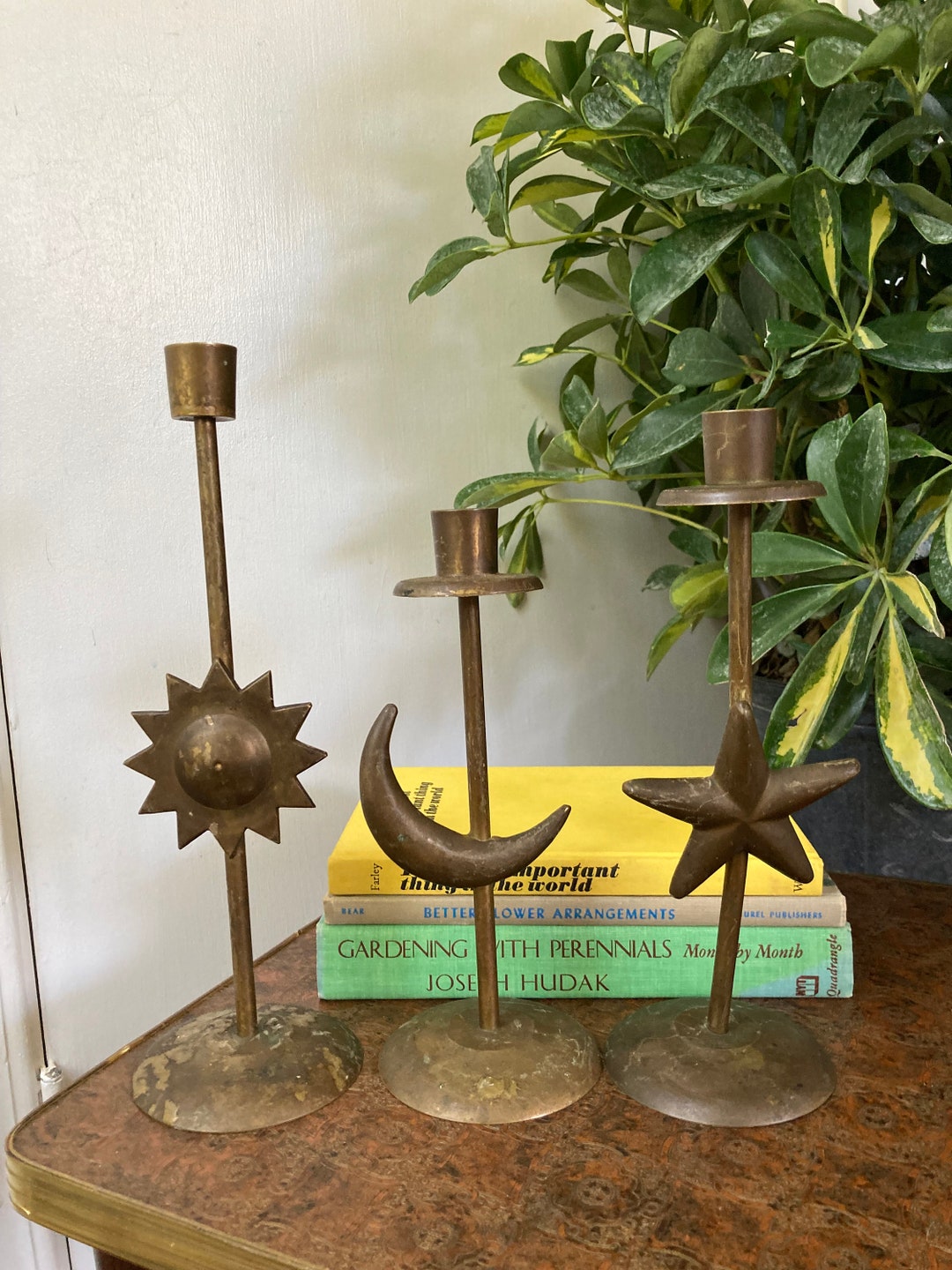 Aged Brass Celestial Candle Holders - Etsy