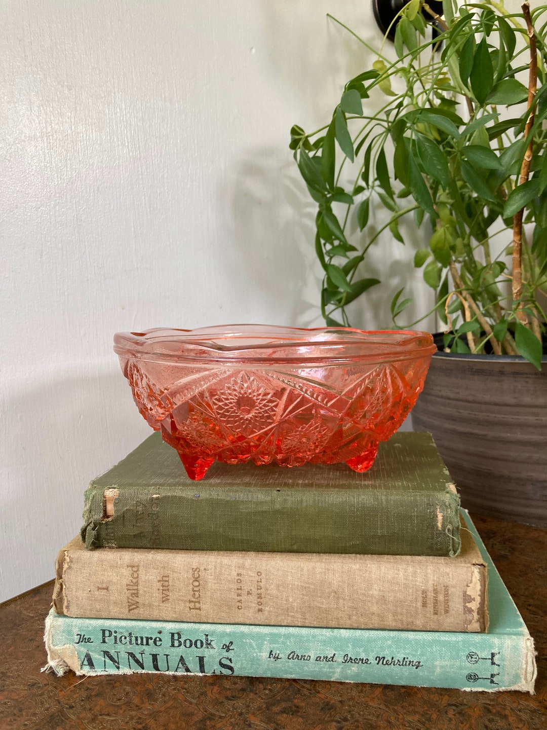 Vintage Pink Cut Glass Bowl - Etsy
