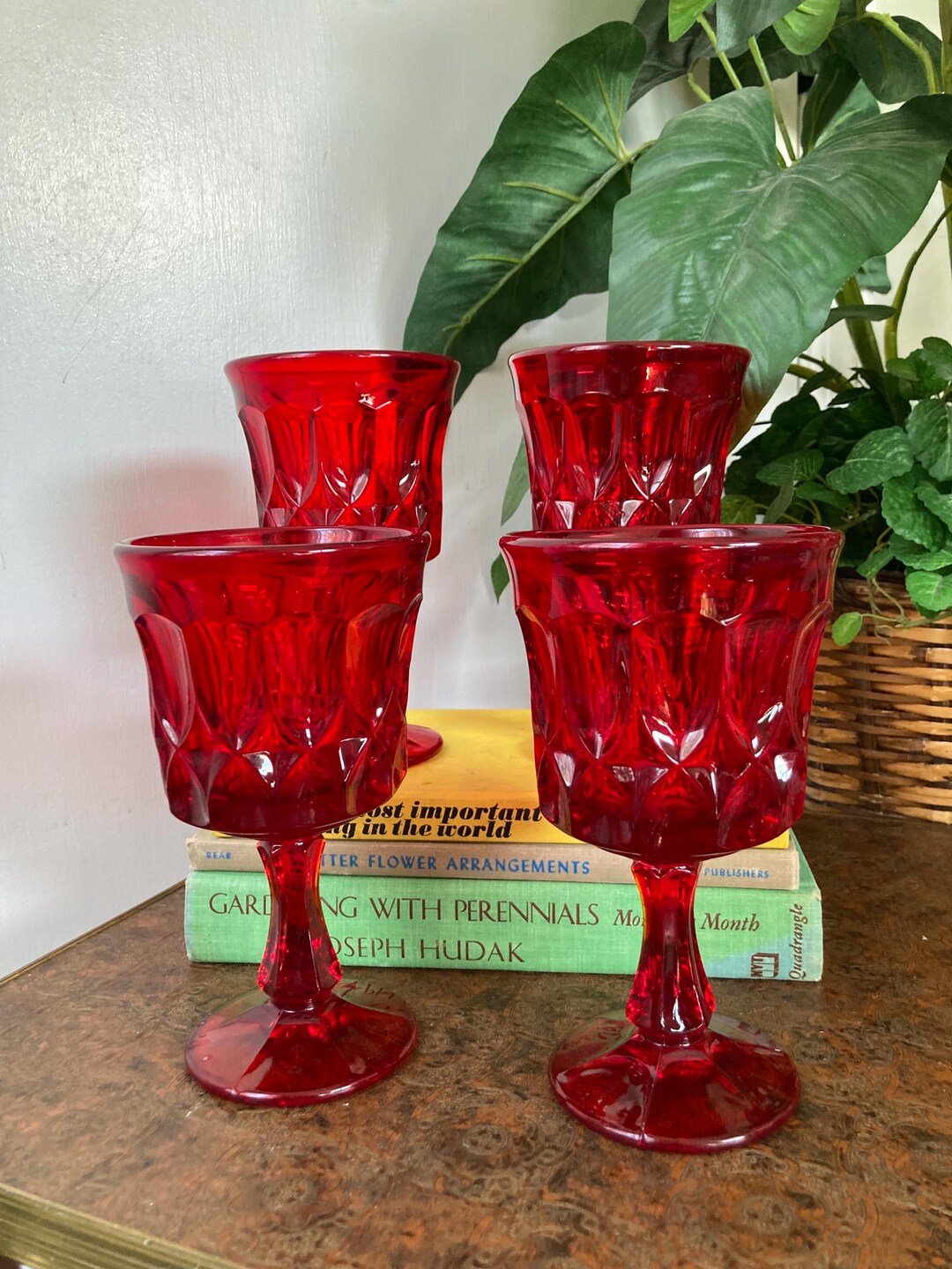 Red Noritake Wine Glasses Set of Four - Etsy