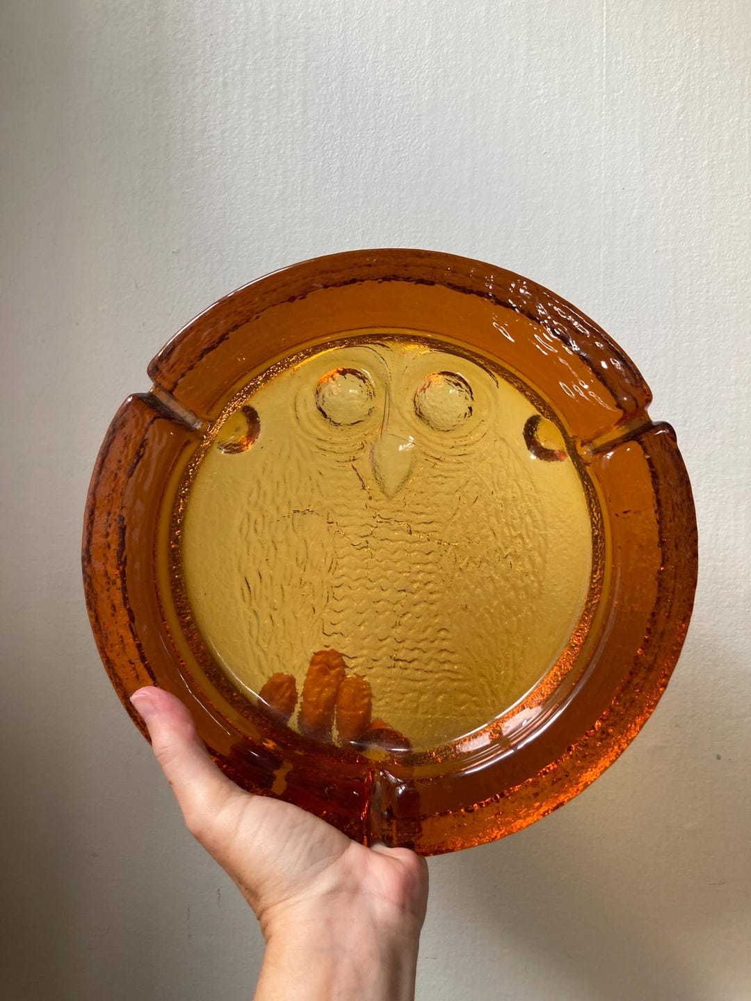 Amber Blenko Glass Owl Ashtray - Etsy