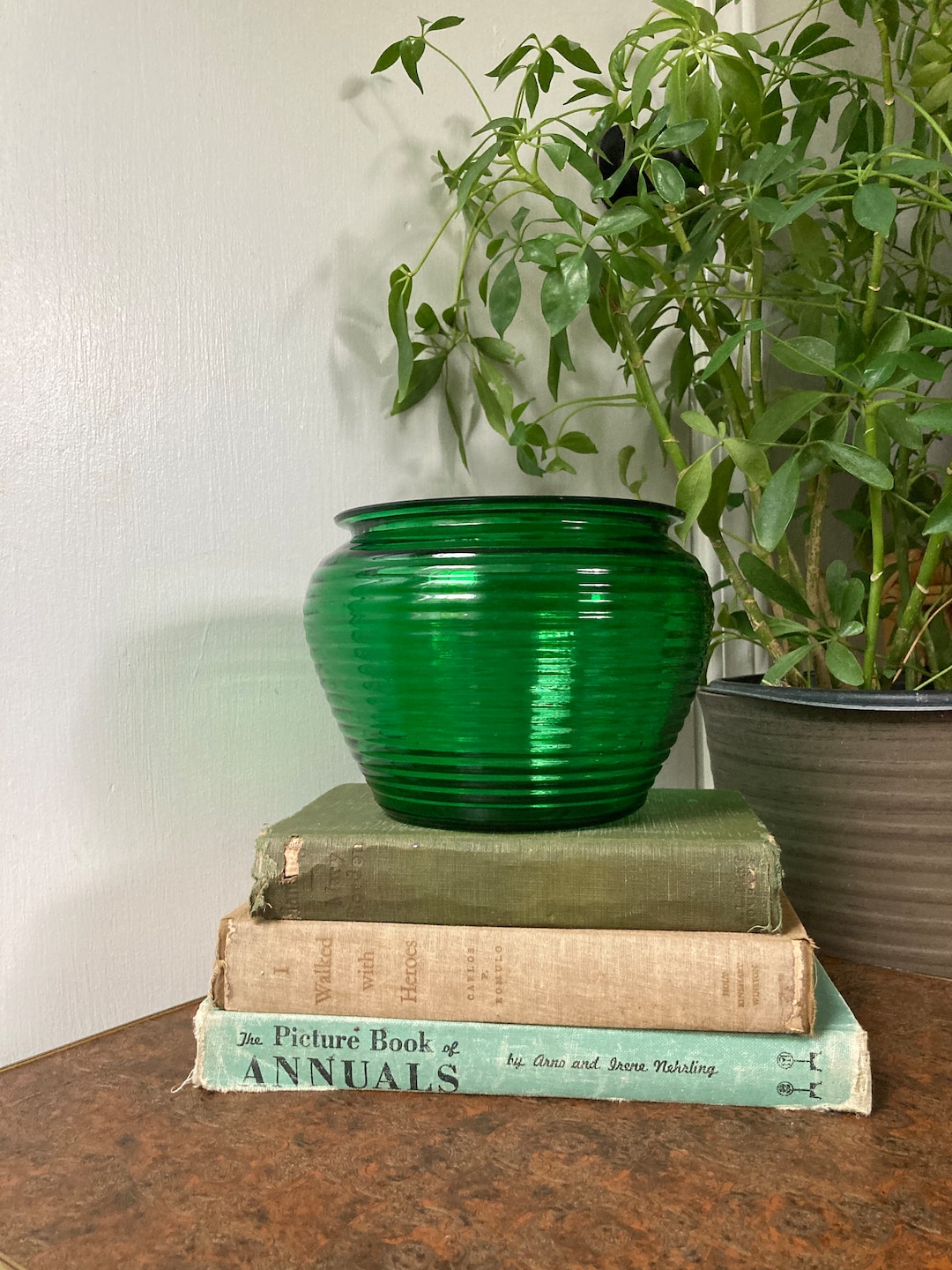 Green Glass Planter - Etsy