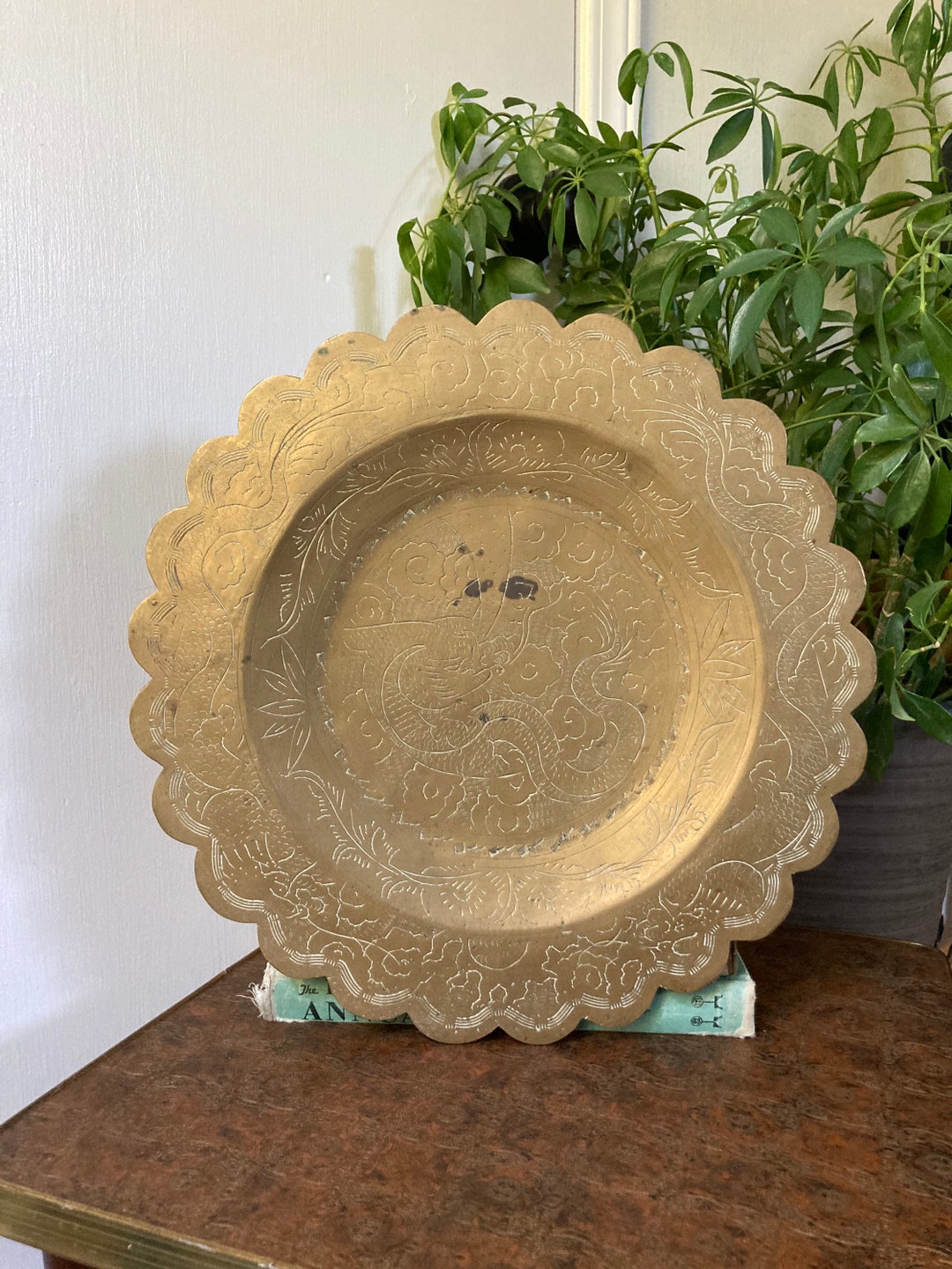 Vintage Etched Brass Dragon Tray - Etsy