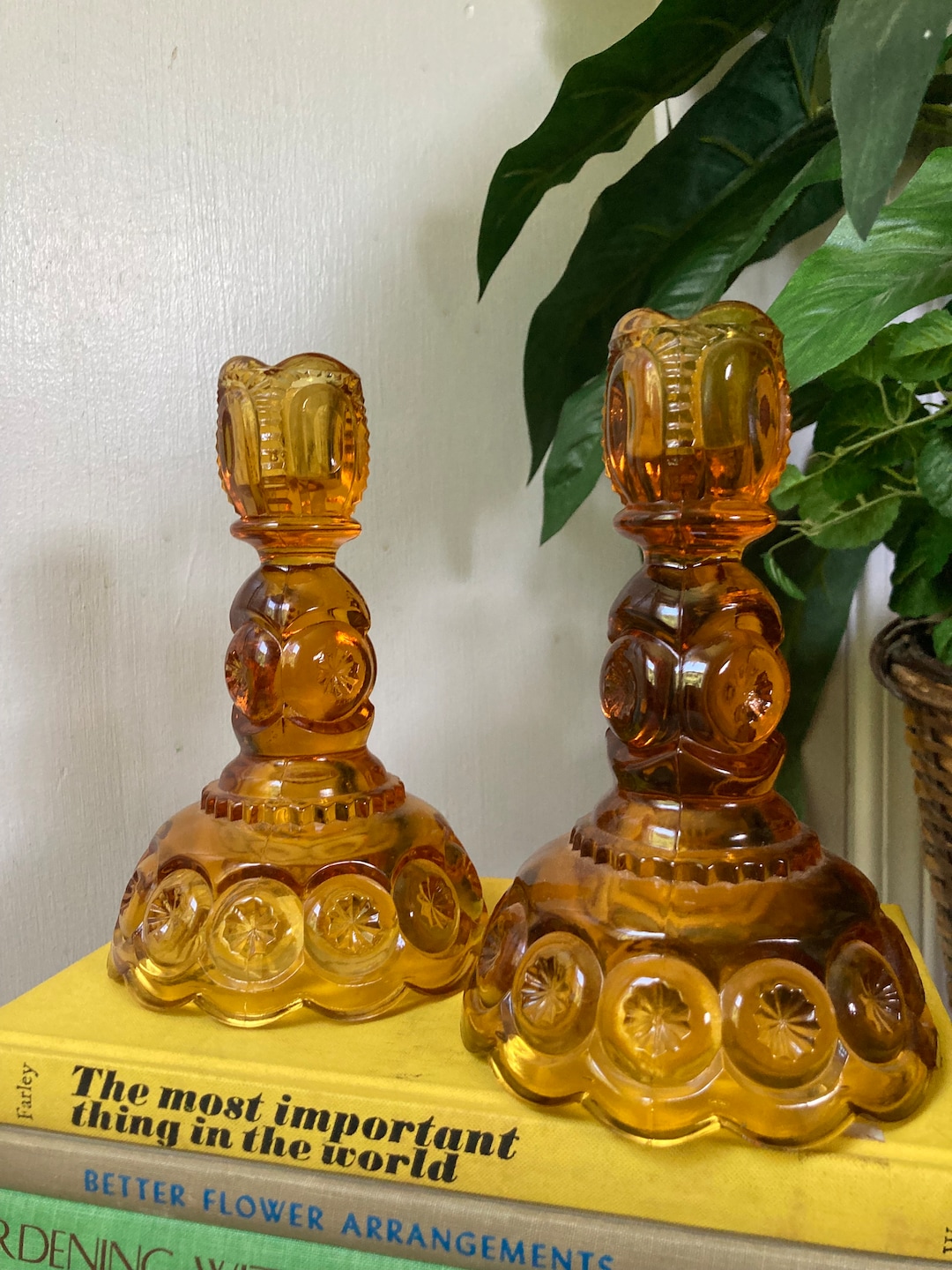 Amber Glass Moon and Stars Candlestick Holders - Etsy