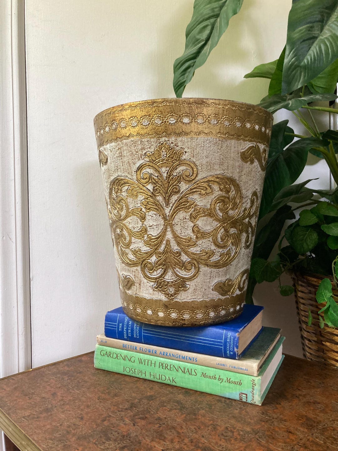 White and Gold Florentine Trash Can as Is - Etsy