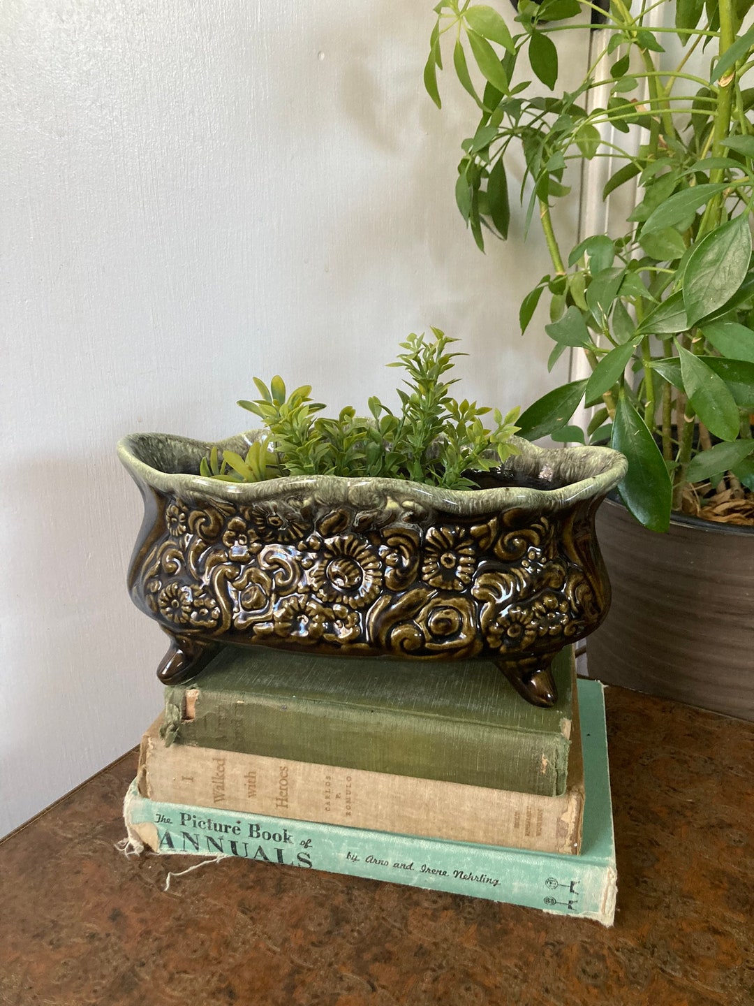 Dark Green Floral Hull Planter - Etsy