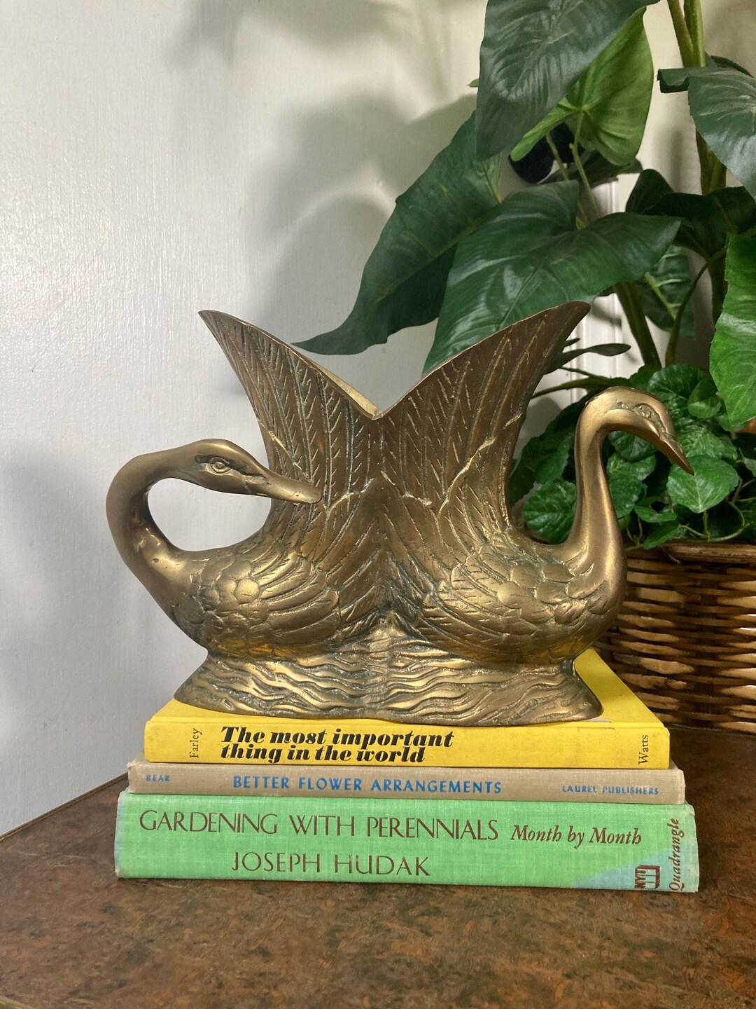 Brass Double Swan Vase - Etsy