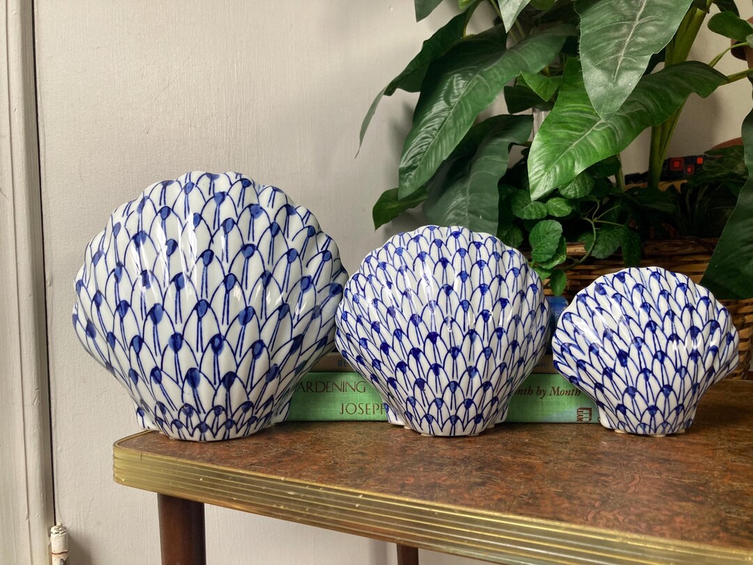 Three Blue and White Ceramic Clamshell Wall Hangers - Etsy