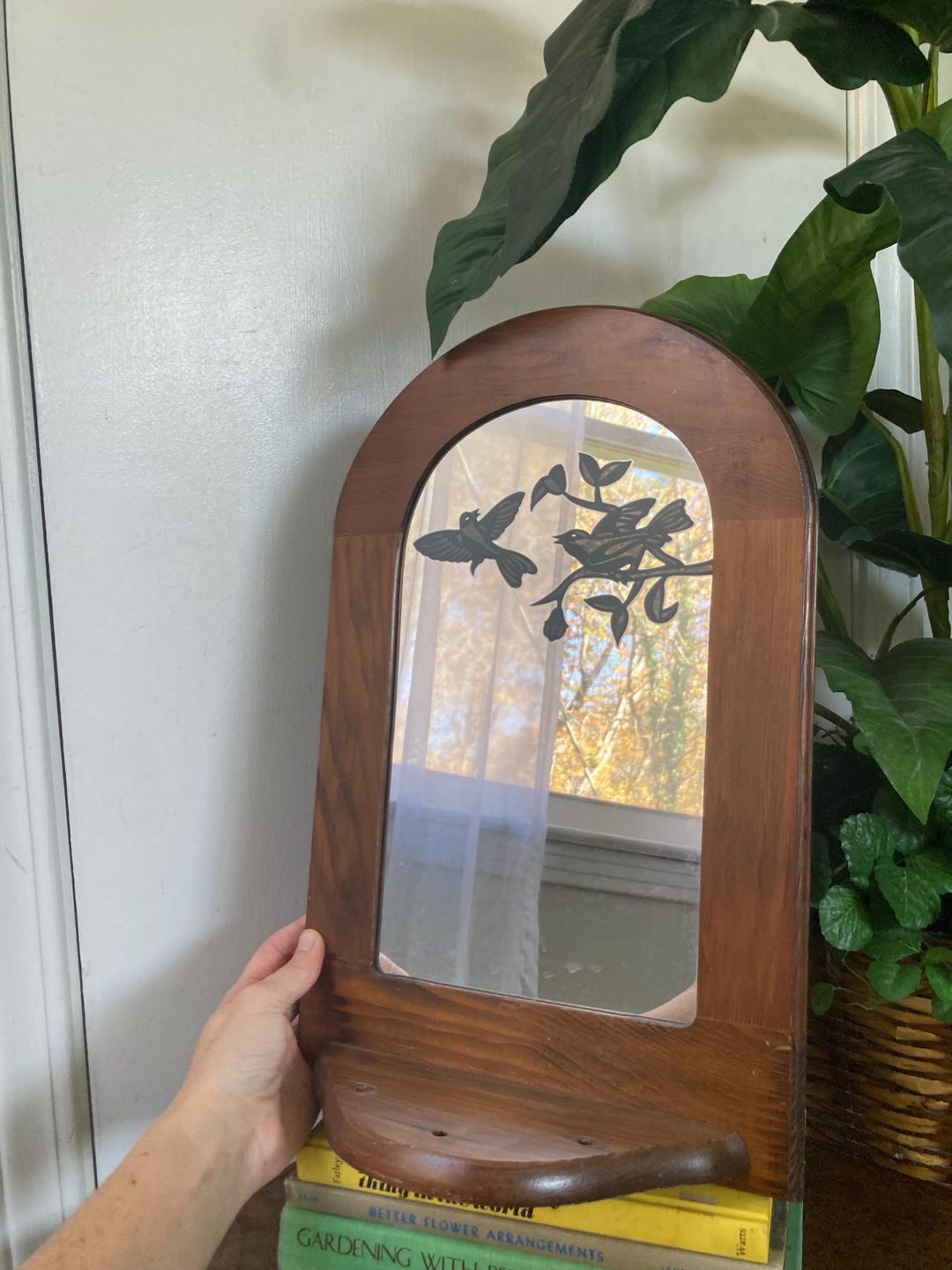 Etched Birds Mirror With Wood Frame - Etsy