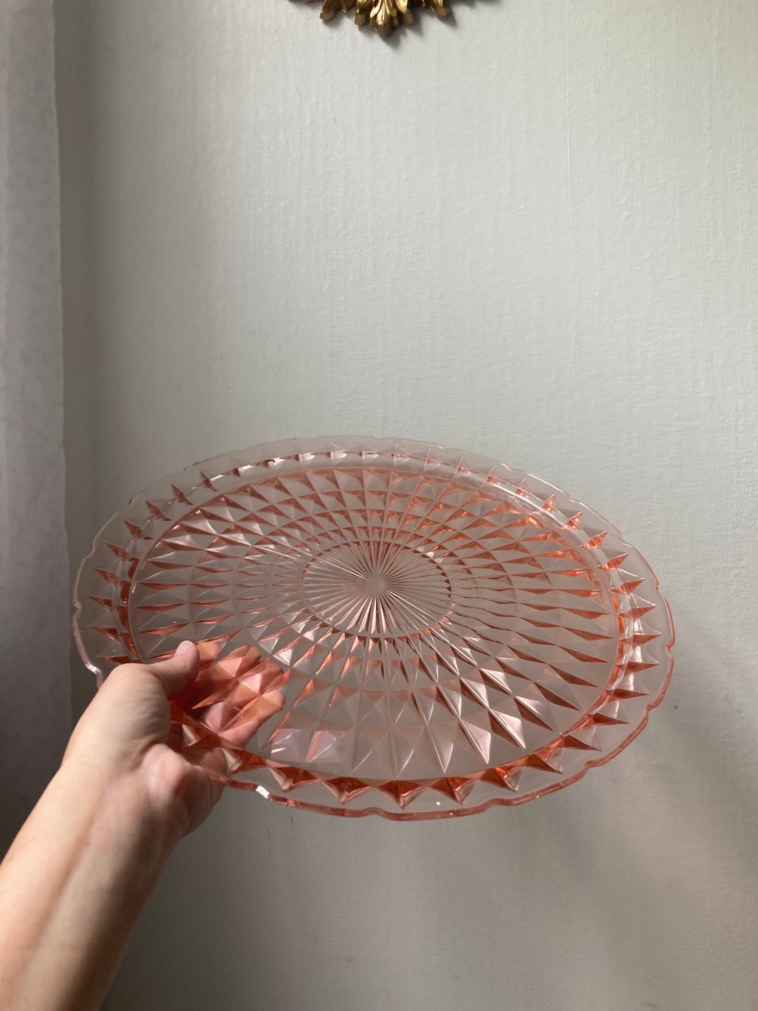 Vintage Pink Glass Tray - Etsy
