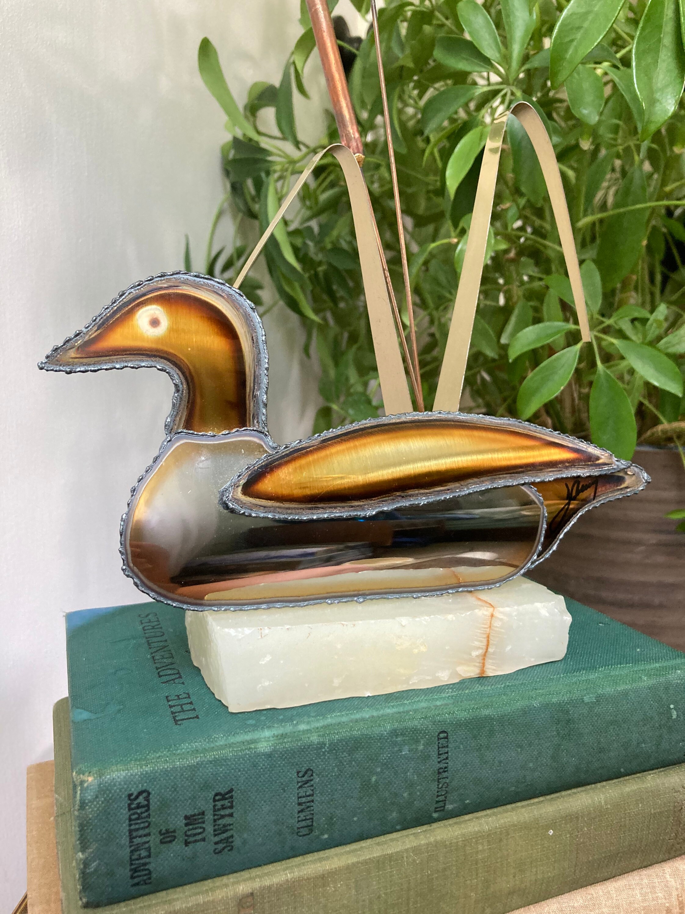Brass Duck and Cattails on Onyx Base - Etsy