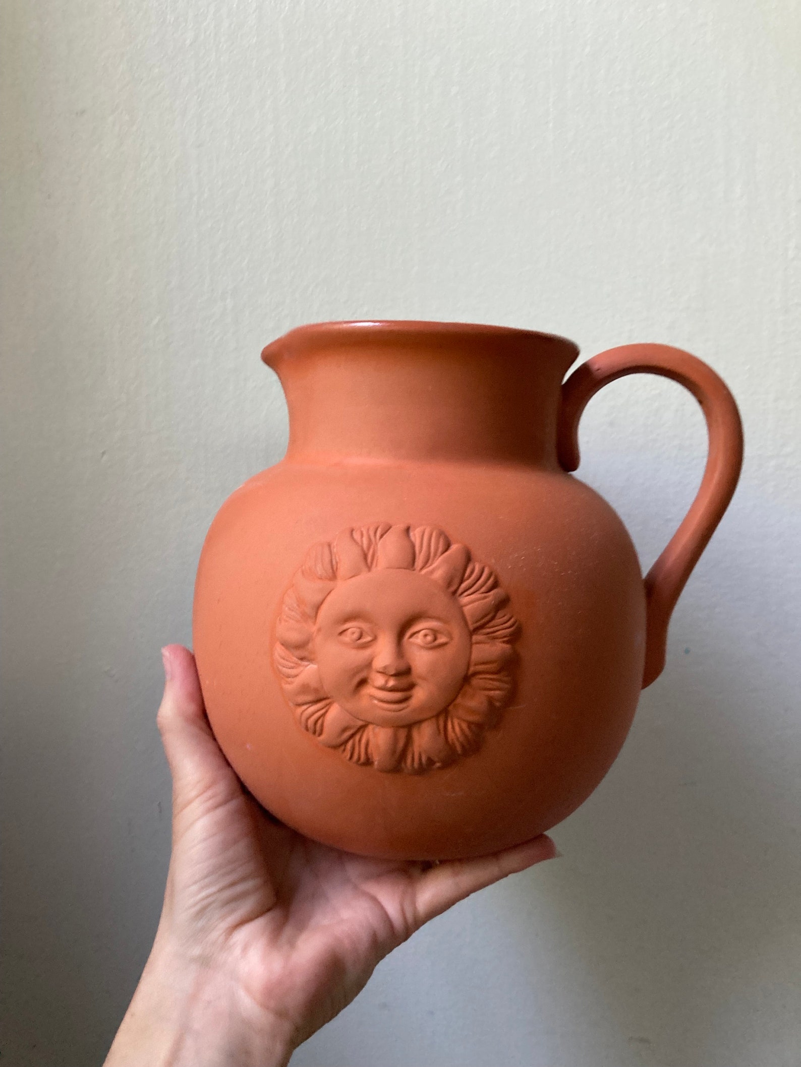 Terra Cotta Sun Face Pitcher. B - Etsy