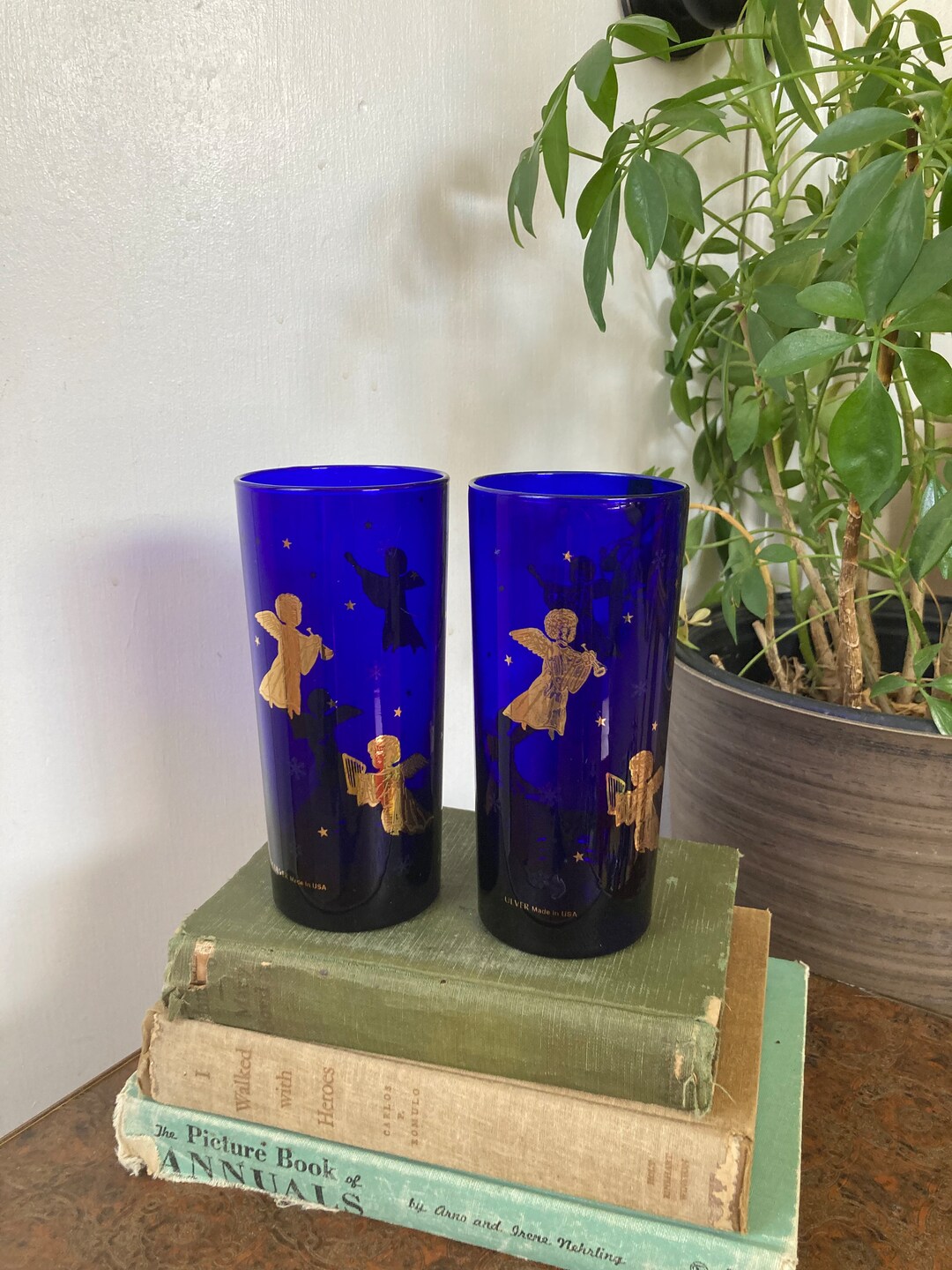 Culver Cobalt and Gold Angel Glasses. M - Etsy