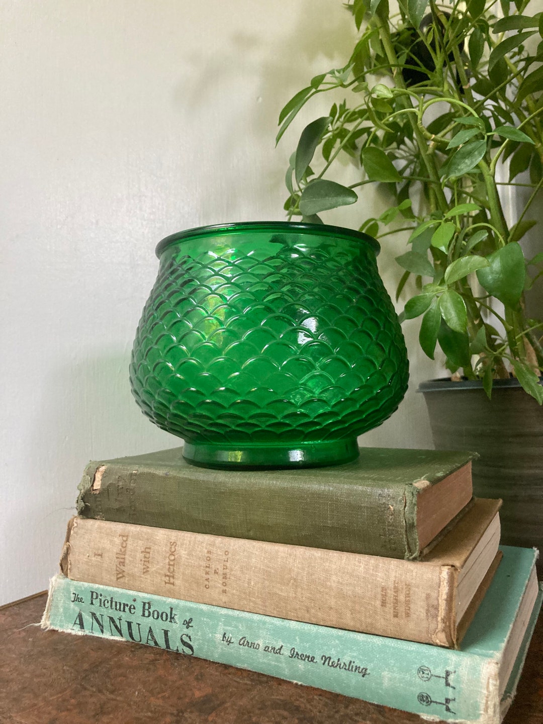 Emerald Green Glass Scales Planter EO Brody. B - Etsy