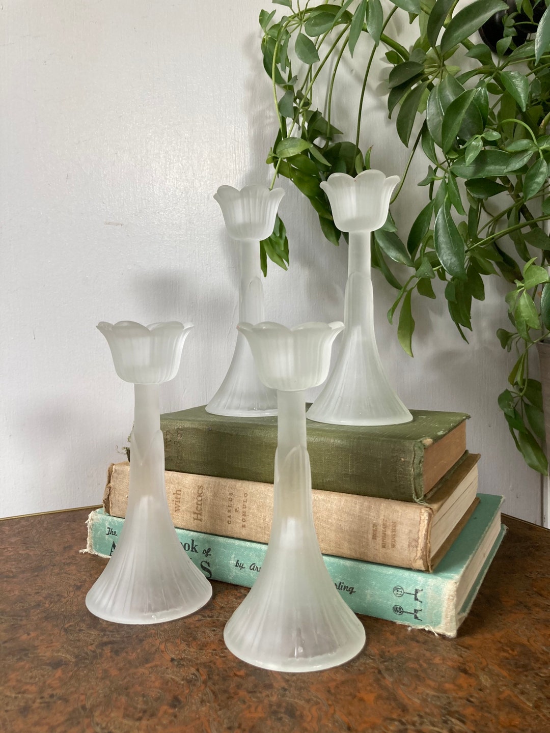 Frosted Glass Flower Candle Holders Etsy