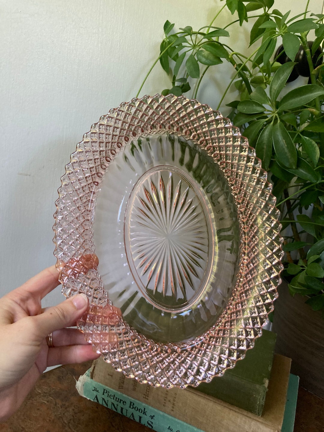 Vintage Pink Glass Oval Dish - Etsy