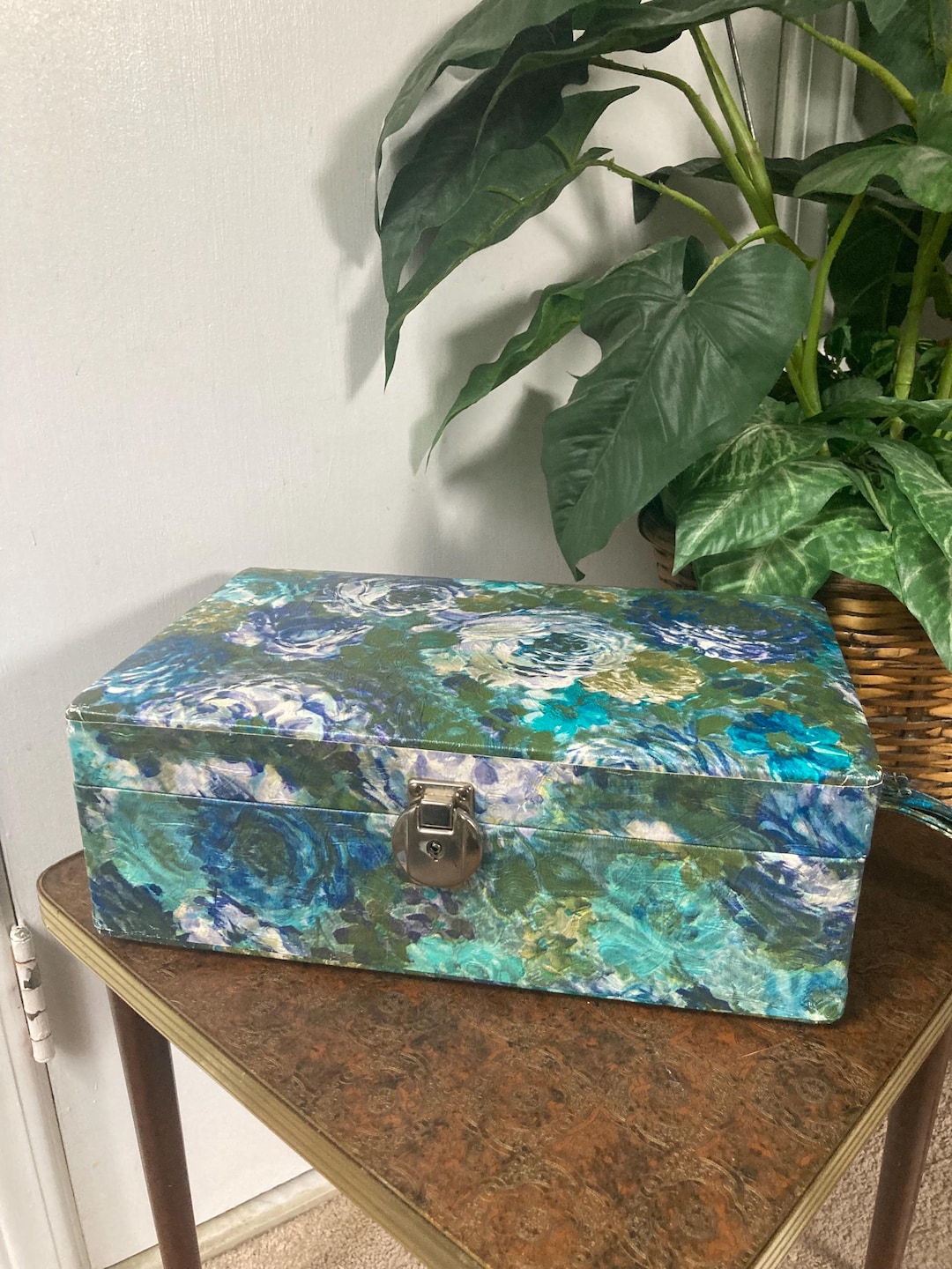 Vintage Blue Floral Jewelry Box. C - Etsy