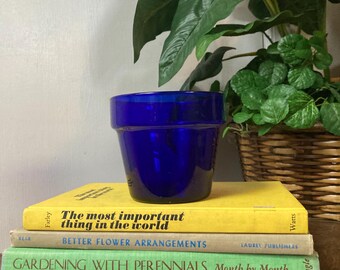 Set of 3 Vintage Libbey Duratuff Cobalt Blue USA Flower Pot Facets 3 1/ ...