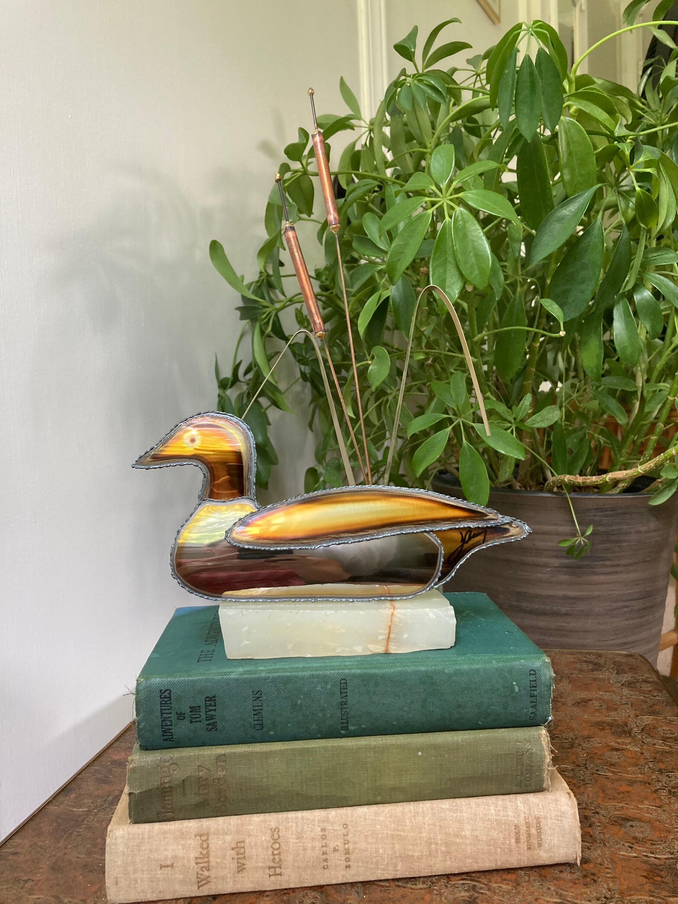 Brass Duck and Cattails on Onyx Base - Etsy